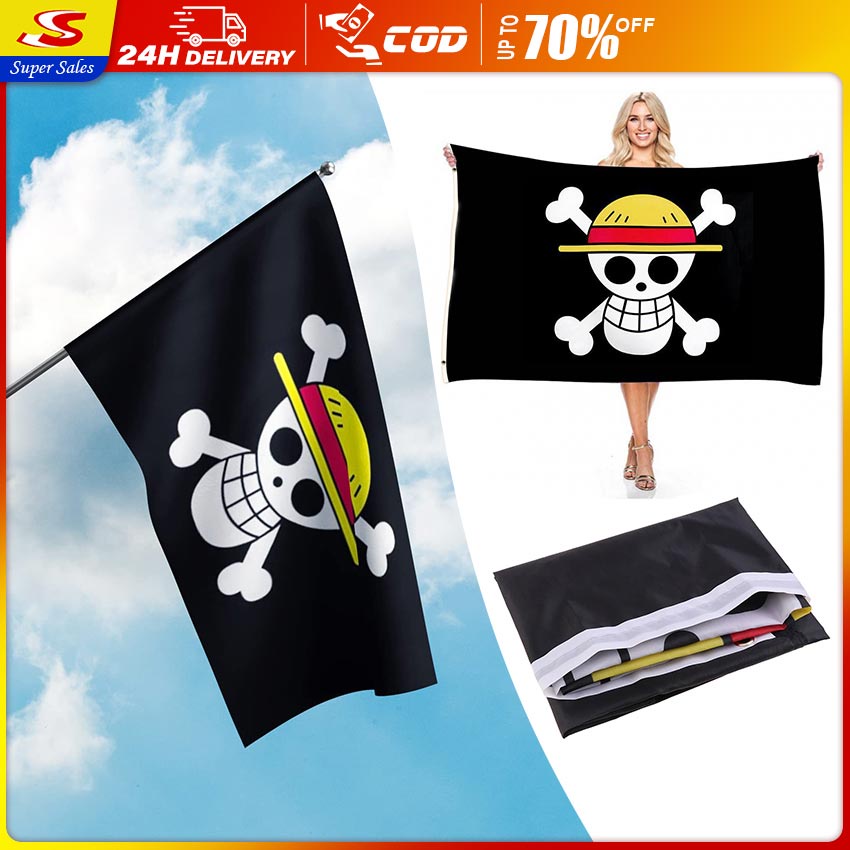 【SuperSales】Anime One Piece Monkey D Luffy Skull Flag Pirate Ship Flag ...
