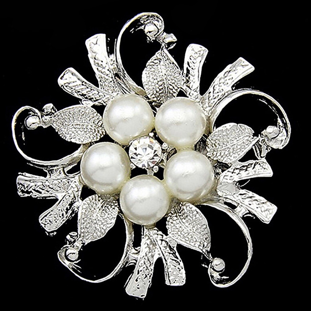 Women Breastpin Elegant No Deformation Flower Rhinestone Faux Pearl ...