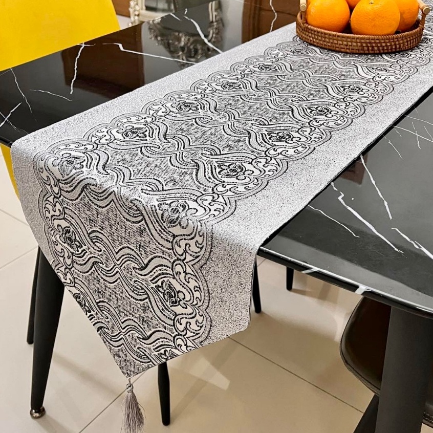 4,6,8,10 seater Table Runner Elegant Lace Design Silk Hotel Dinning ...