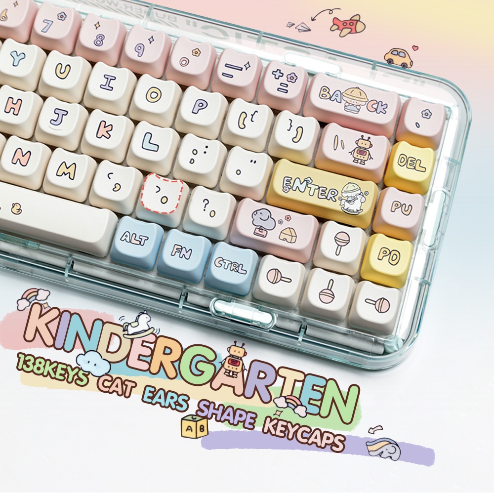 Cat Ear Shape Kindergarten Keycaps 138Keys/Set MAO Profile PBT ...