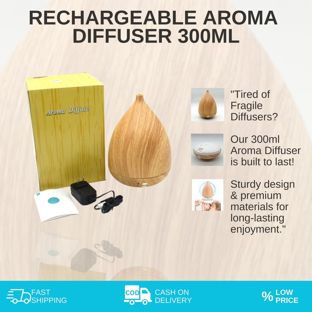 Aroma Diffuser 300ml Ultrasonic Humidifier Rechargeable Air Purifier for Home Office Room ...