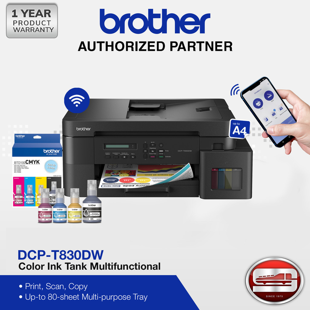 Brother DCP-T830DW InkBenefit Color Ink 3-in-1Tank Multifunctional ...
