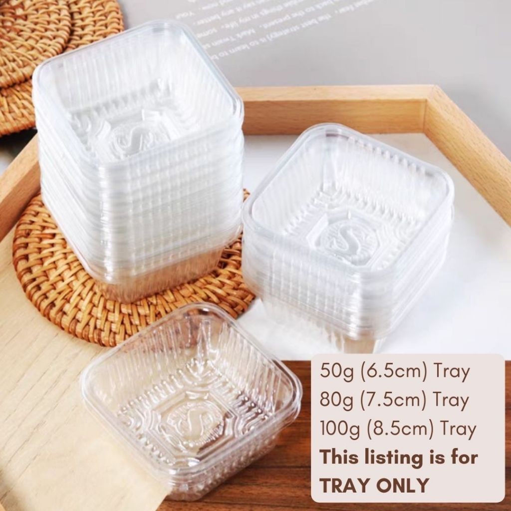 100PCS TRAY Clear Transparent Mooncake Tray Pastry Dessert Bread Square ...