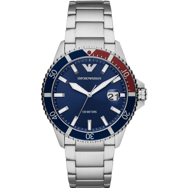 Emporio Armani Men's Diving Watch Blue Dial Silver AR11339 AR11338 ...