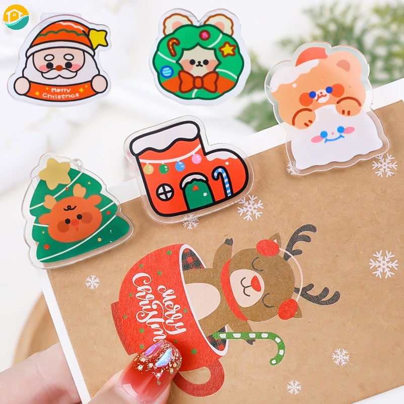 Cute Acrylic Clip Christmas Cartoon Santa Claus Snowman Snowflake Bear ...