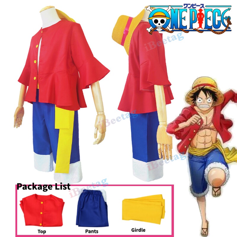 3pcs Anime One Piece Luffy Halloween Cosplay Costume Full Set ...