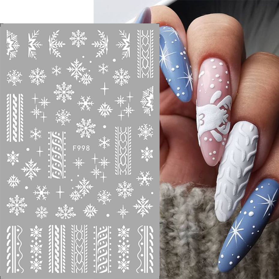 3D White Snowflake Nail Stickers Decal Winter Snow Star French Tips ...