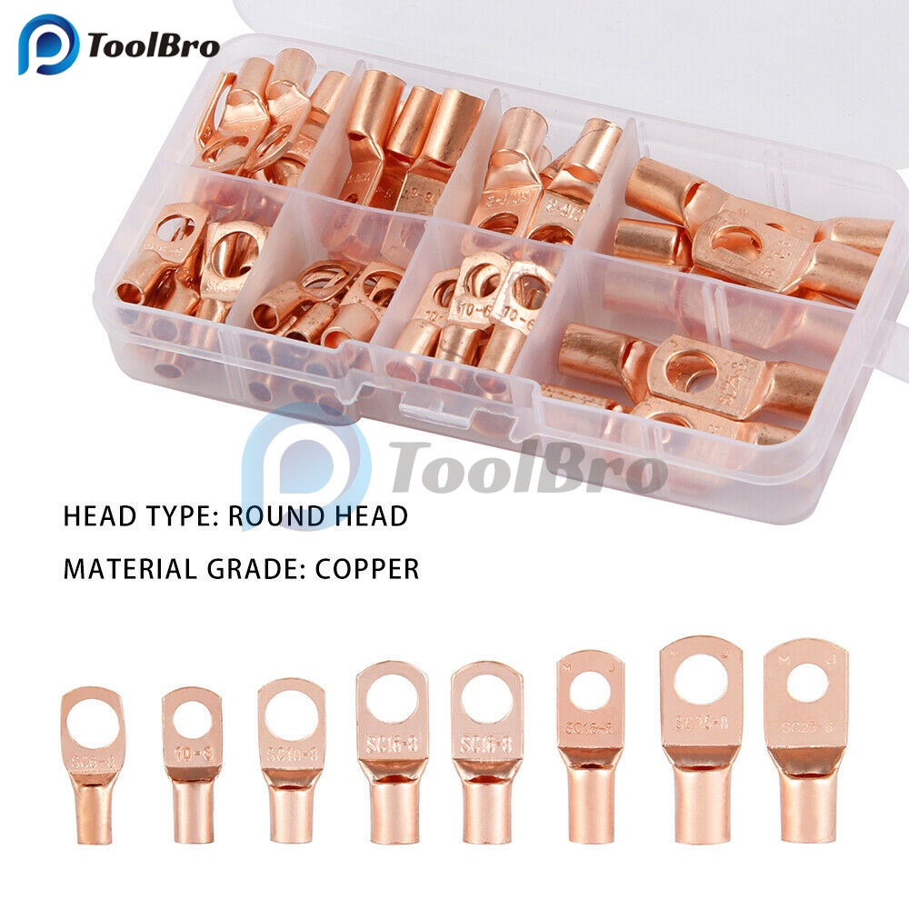 60PCS SC6-25 Wire Lug Connector Terminal SC Tube Set Hole Ring Copper ...