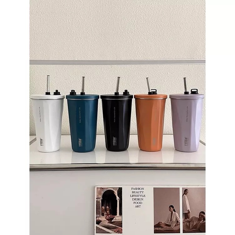 New! Tyeso Coffee Mug Insulated Vacuum Tumbler with Straw Stainless Steel Water Bottle 600ML ...