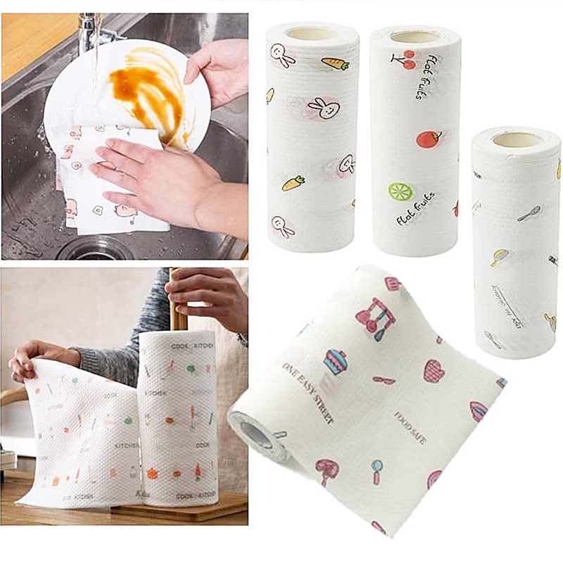 50Pcs/Roll Lazy Rag Non-Oily Kitchen Paper Washable Wet and Dry ...