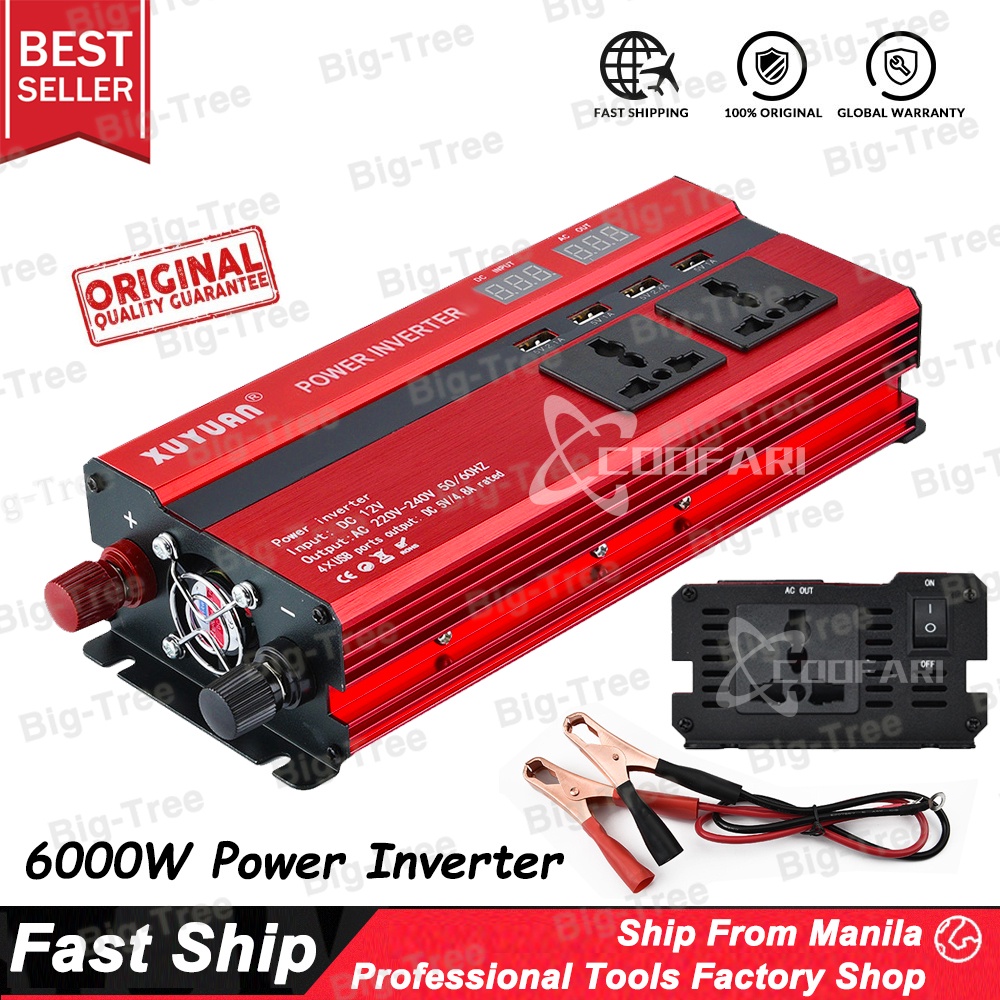 Big-Tree 6000W Solar Power Inverter DC 12V to AC 220V LED Display Sine ...