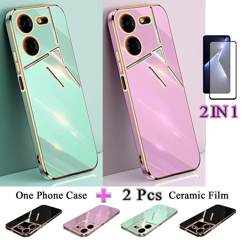 2 IN 1 For Tecno Pova 5 Pro 5G LH8n Phone Case Gold Edge Plating Soft ...
