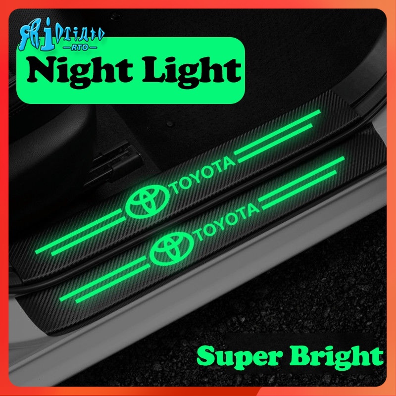 Rto 4Pieces Toyota Luminous Car Side Step Door Sill Protector Carbon ...