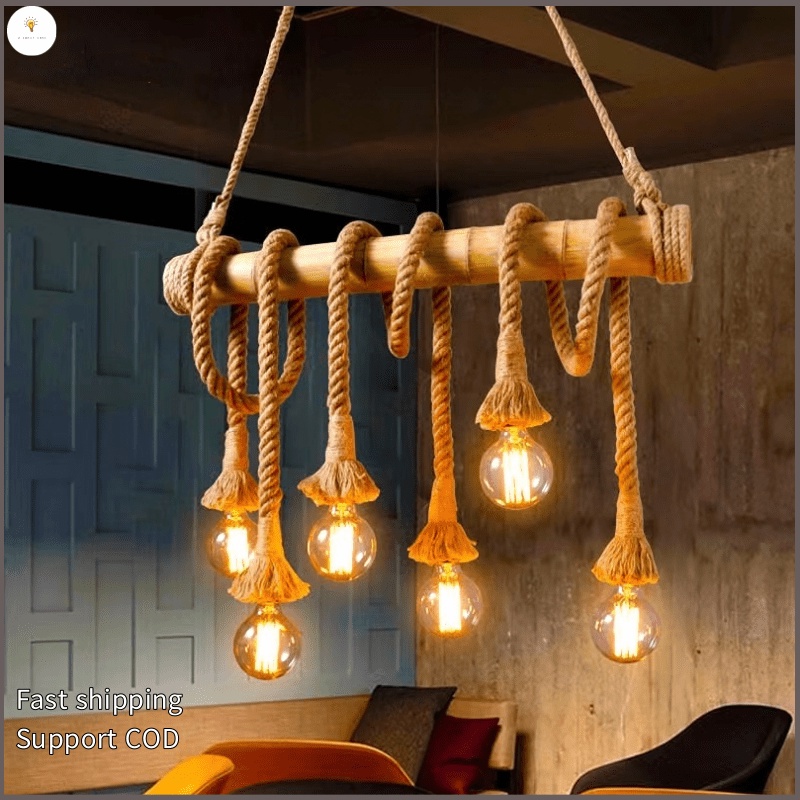 Chandelier E27 100cm Rope Light Ceiling Pendant Lights Hemp Rope Lamp ...