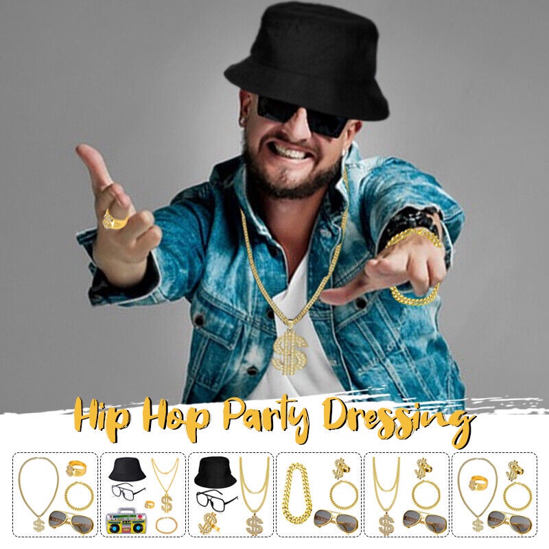Hip Hop Costume Chain Ring Punk Rapper Fancy Dress 80S 90S Costume ...