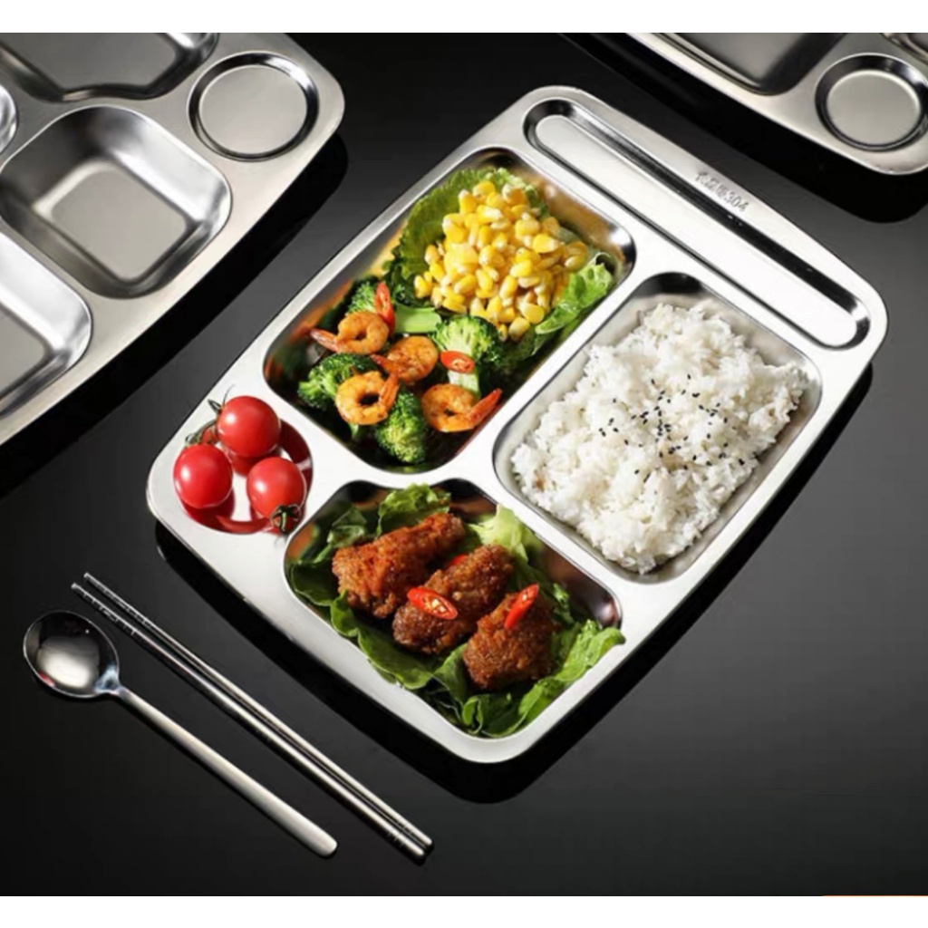 MC Mart】High Quality Stainless Steel 5 Grids Divided Tray Dinner Plates ...