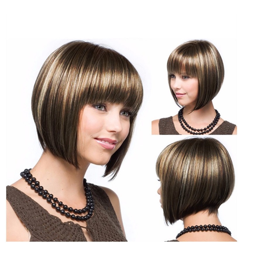 wig female short straight hair bangs fashion bob wigs high temperature ...