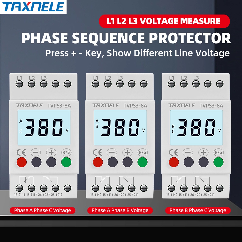 3 Phase 380VAC Adjustable Under Over Voltage Protector Voltage Monitoring Meter Sequence ...