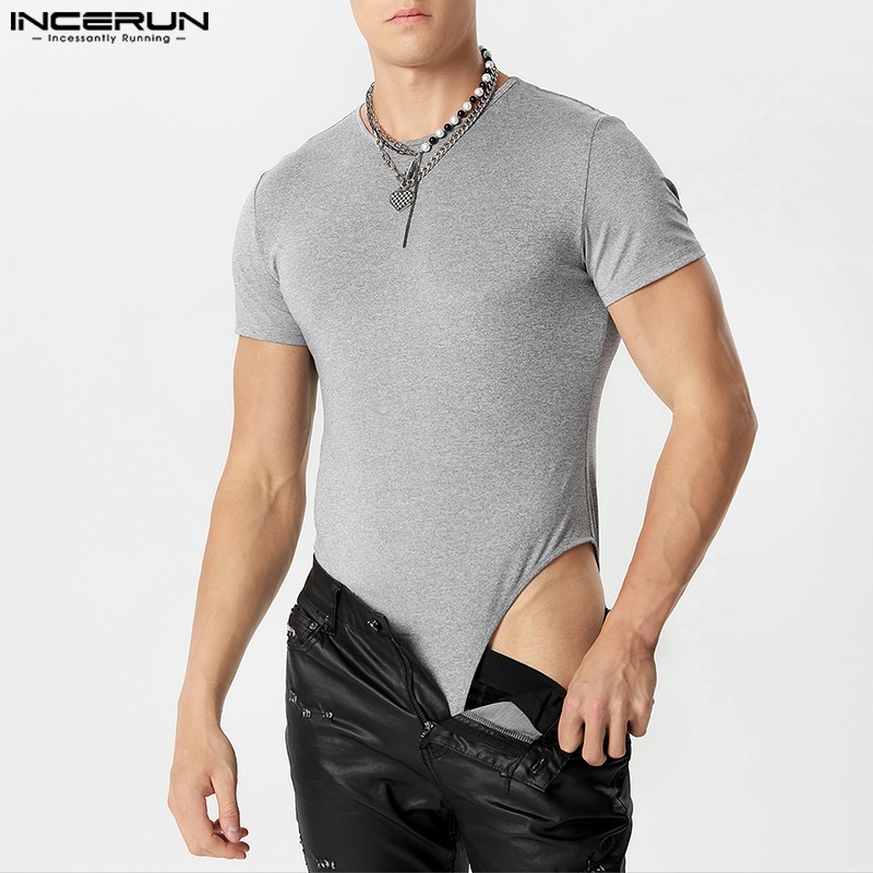 INCERUN Short sleeved Solid Round Neck Triangle jumpsuit | Shopee ...