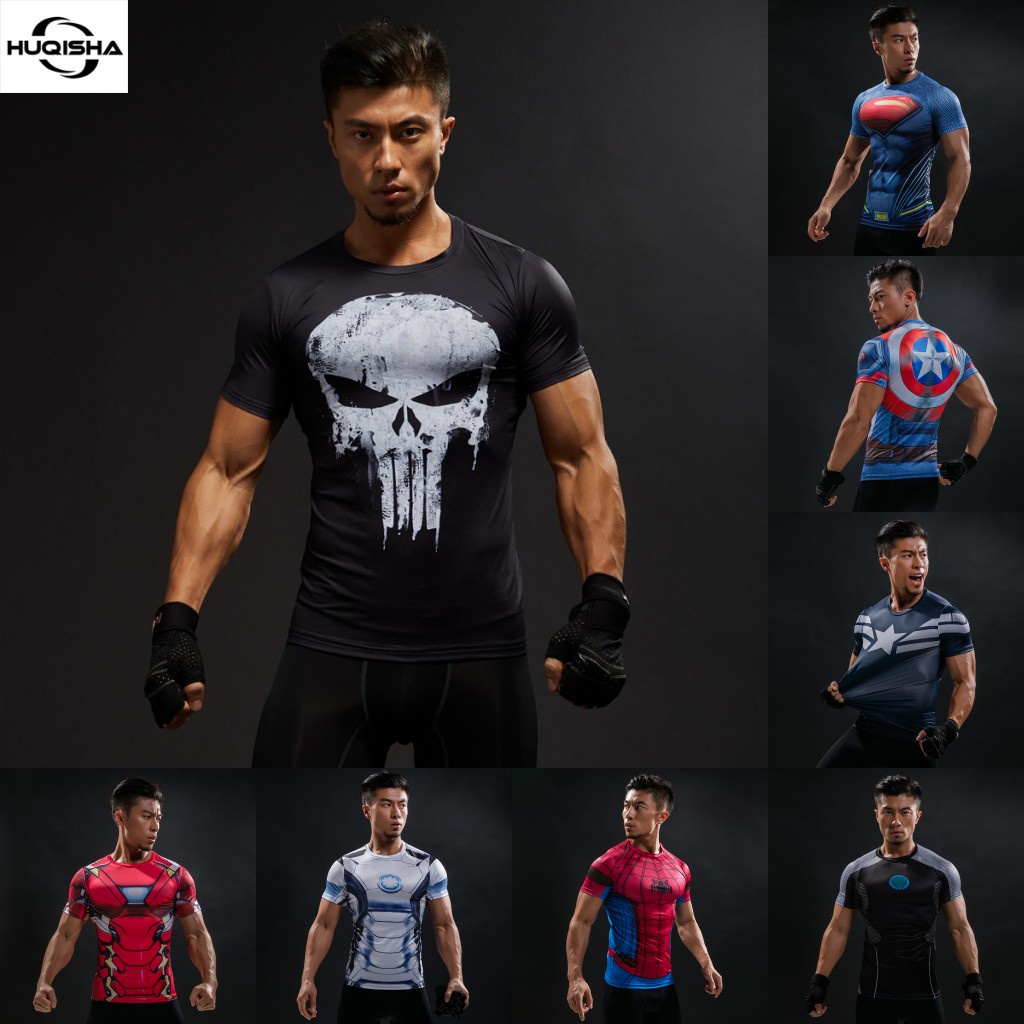 Superhero Punisher Cosplay Compression Shirts Men Skull 3D Tight T ...
