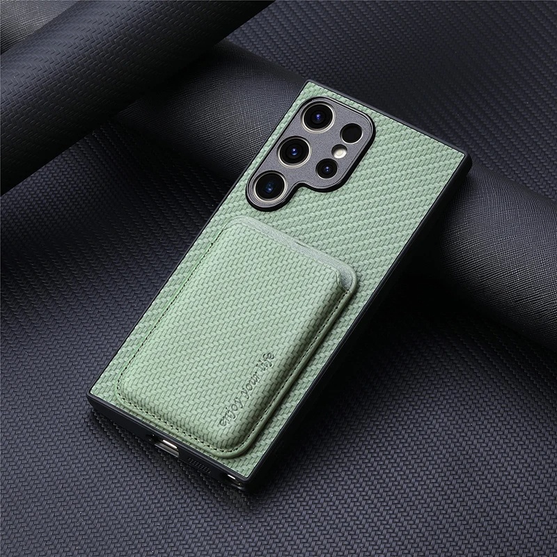 Luxury Carbon Fiber Magnetic Wallet Card Holder Leather Phone Case For Samsung Galaxy S24 S23 ...