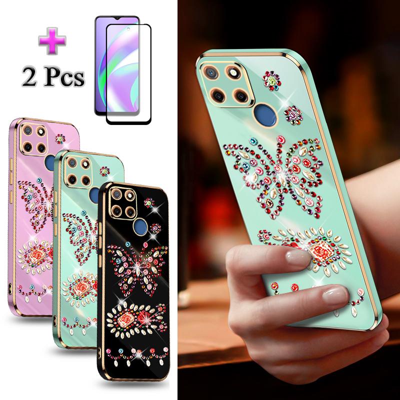 2 IN 1 For Realme C12 C25 C25S Case Straight Edge Electroplated Case ...