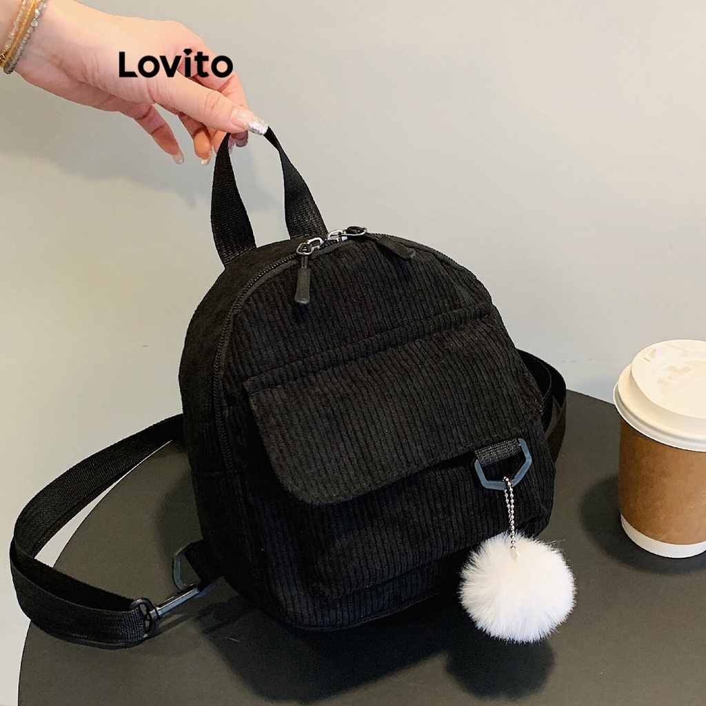 Lovito Women Preppy Plain Zipper Mini Ins Corduroy Backpack LFA09671 ...