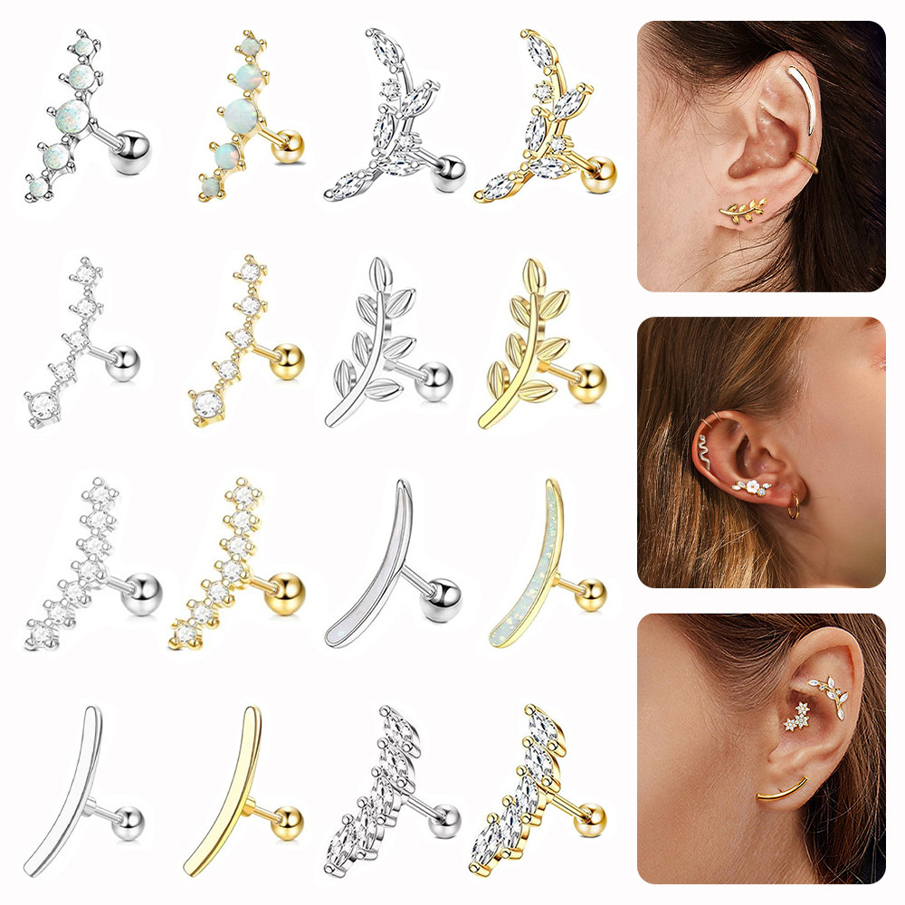 16G Surgical Steel Helix Cartilage Piercing Snake Flower Crystal Tragus ...