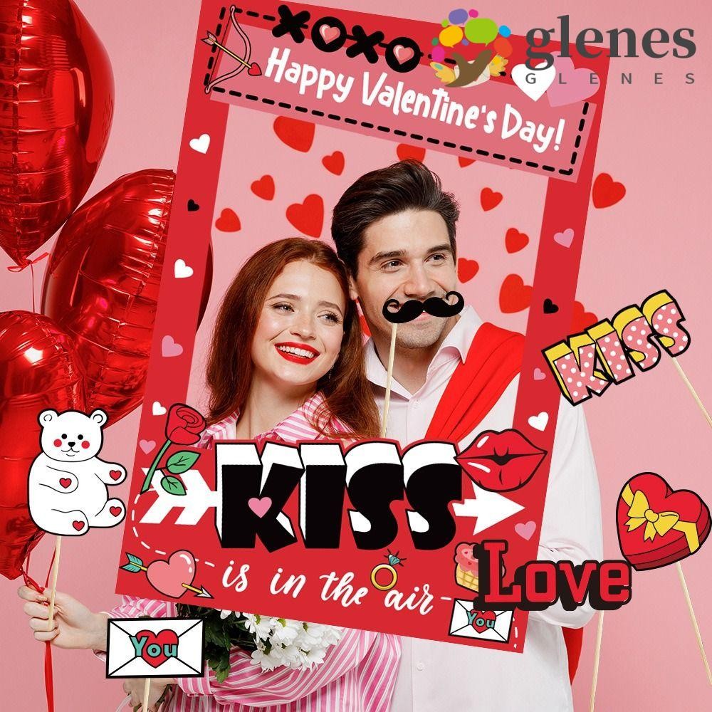 GLENES Kiss Photo Booth Props, Romantic Handmade Selfie Picture Frame ...