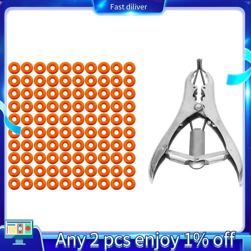 1Pcs Farm Castration Bander Forceps Pliers Tail Dock Cattle Sheep Goat with 100Pcs Castrator ...