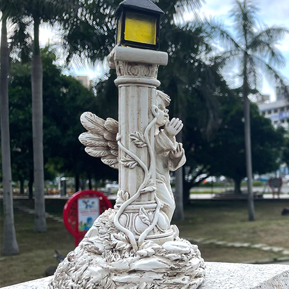 Roma Pillar Cherub Angel Garden Statue with Solar Lights Angel ...