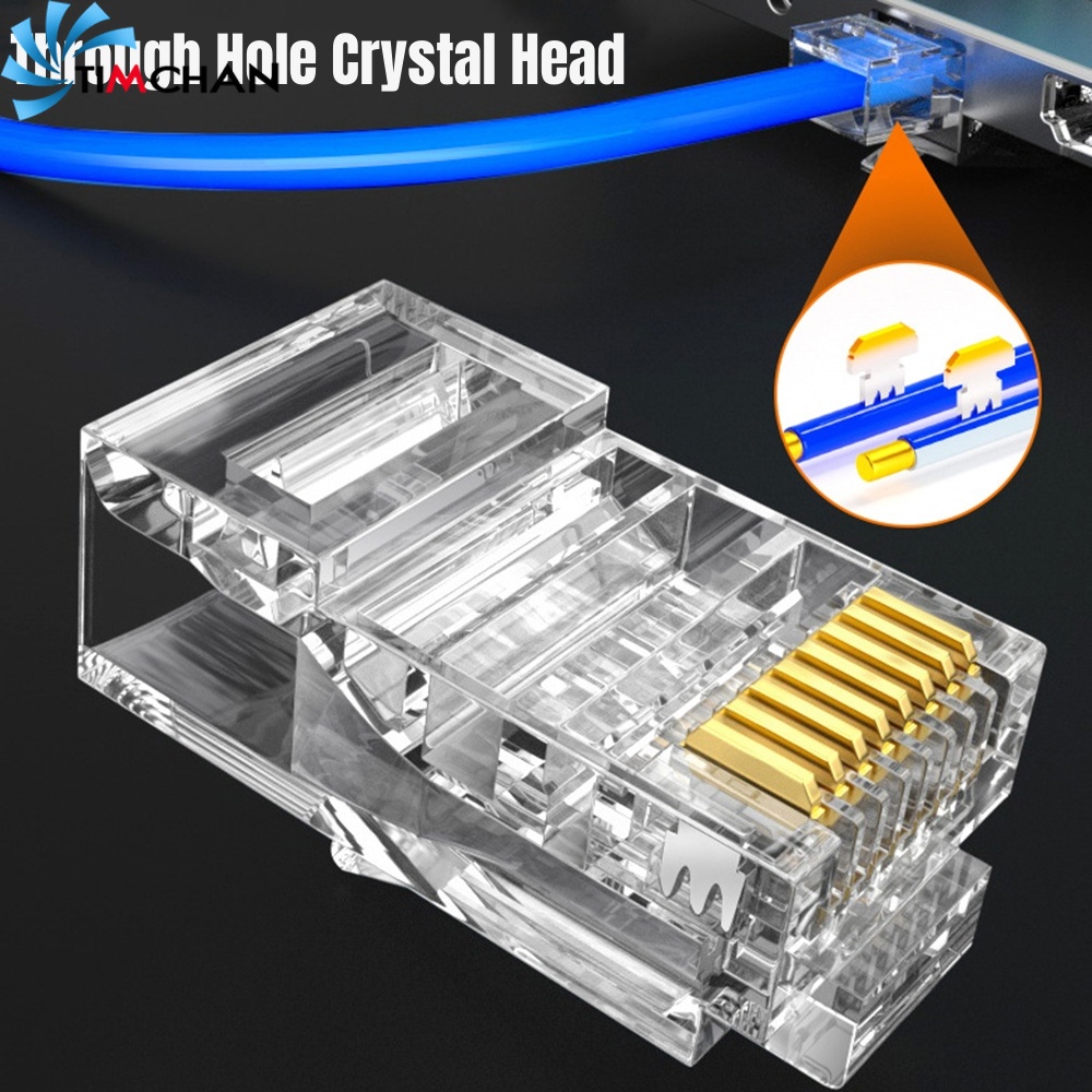 Through-hole Gold-plated Crystal Head / CAT6 CAT5 Gigabit Network Crimp ...