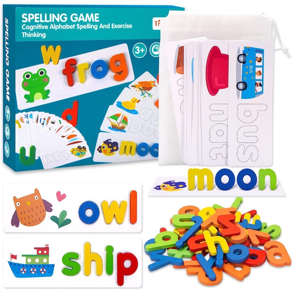 Toybus Wooden Alphabet Letter Learning Cards Set Word Spelling Card ...