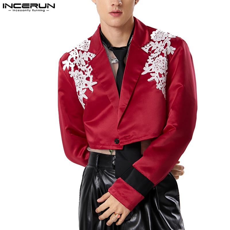 INCERUN Men Vintage Fashion Splicing Lace Decoration Flower Cut Off ...