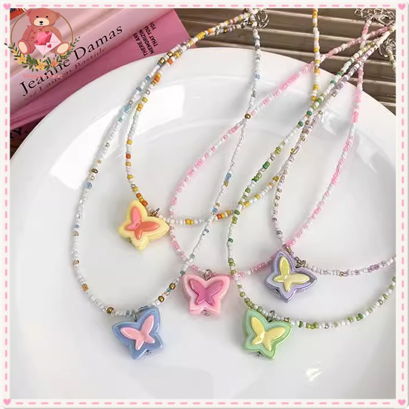 【SH】Creative Beaded Necklace Sweet Lovely Style Butterfly Clavicle ...