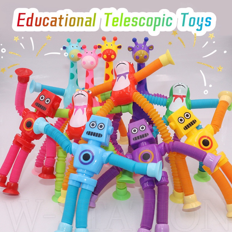 Children Funny Robot Pop Tubes Sensory Toys Telescopic Suction Cup Toys ...