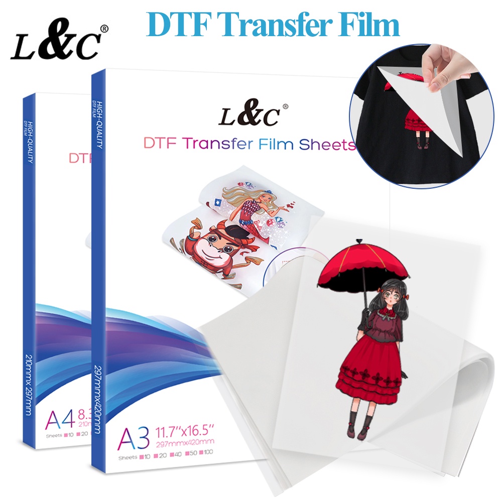 L&C DTF Transfer Film 50 Sheets 20 Sheets A4 & A3 Matte Premium PET ...