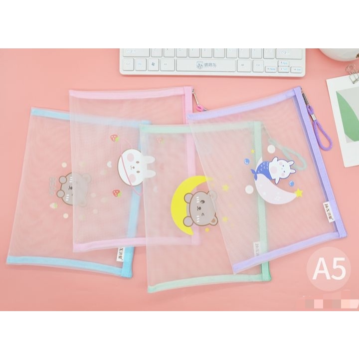 File Bag Transparent Nylon Mesh Zipper Pouch Clear Document Bag Book ...