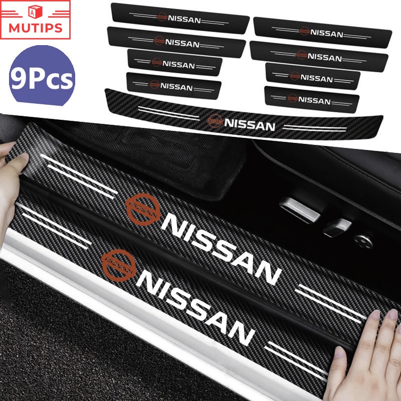 Nissan 9Pcs/Set Carbon Fiber Car Leather Door Sill Sticker Anti Scratch ...
