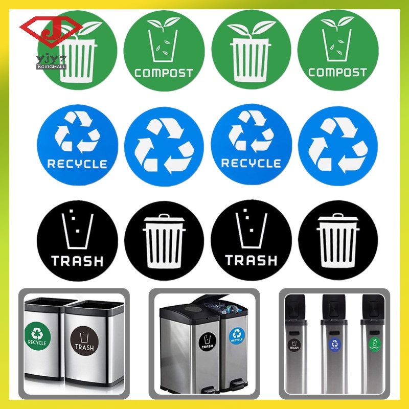 12 Pcs Round Recycle Stickers Garbage Sorting Label Recycling Trash Can ...