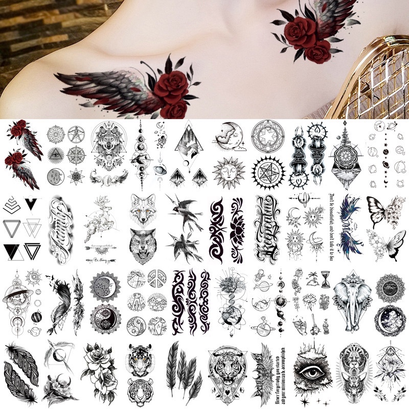 Fake Tattoos Tattoo Sticker waterproof Butterfly Stars Moon Fake Flash ...