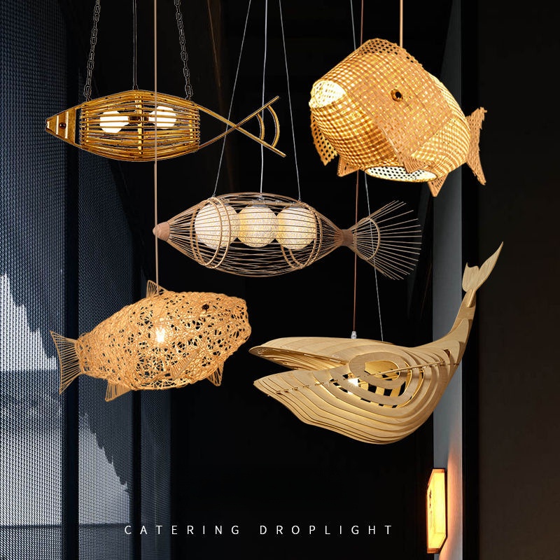 Bamboo Woven Fish-Shaped Pendant Light For Rustic, Creative Restaurant ...