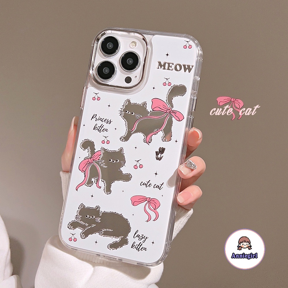 Girly Pink Bowknot Cute Cat Mirror Phone Case for Iphone 11 15 14 Pro ...