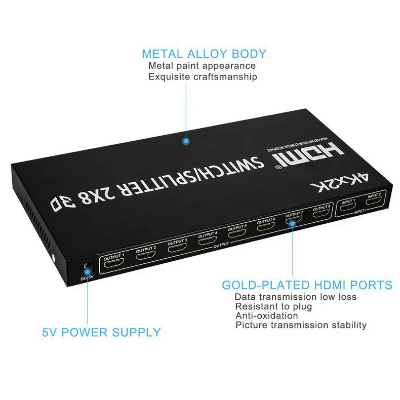 4K HDMI Switcher Splitter 2 In 8 out HDMI Switcher 4K 60Hz 2x2 2x4 2x8 ...