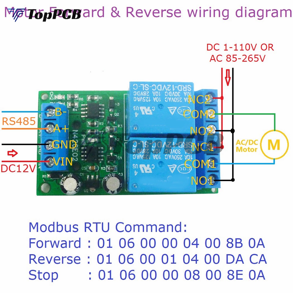 12V DC 2ch RS485 Modbus RTU Relay Module UART Serial Port Power Switch ...