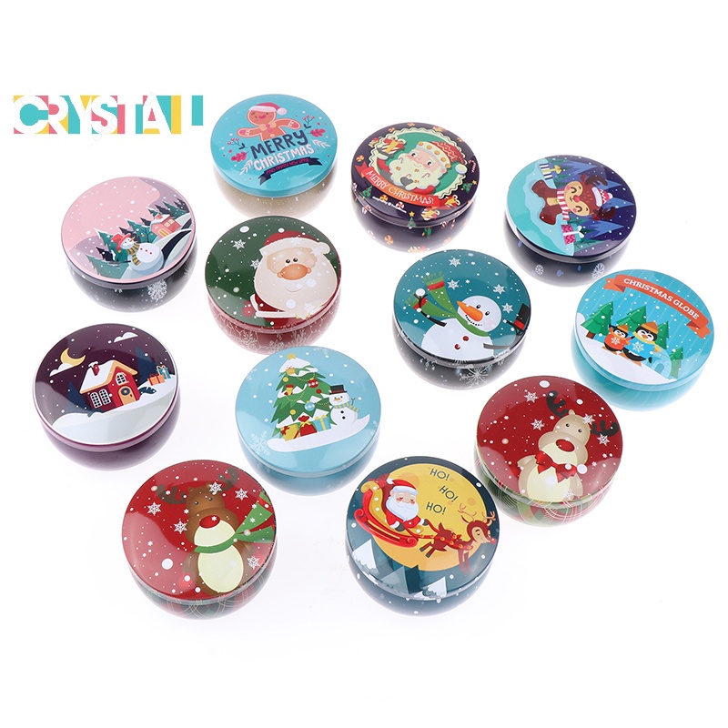 Crystal- Christmas Tinplate Round Candy Tin Can Jars With Lid Container ...
