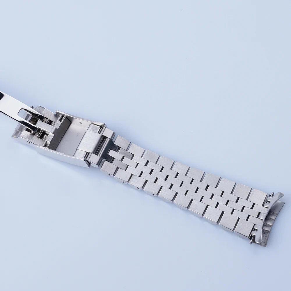 20 21mm Sliver Hollow Curved End Solid Screw Links Watch Band Jubilee ...