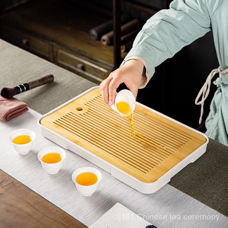 Chinese Bamboo Tea Tray Household Minimalist Storage and Draining Kung ...