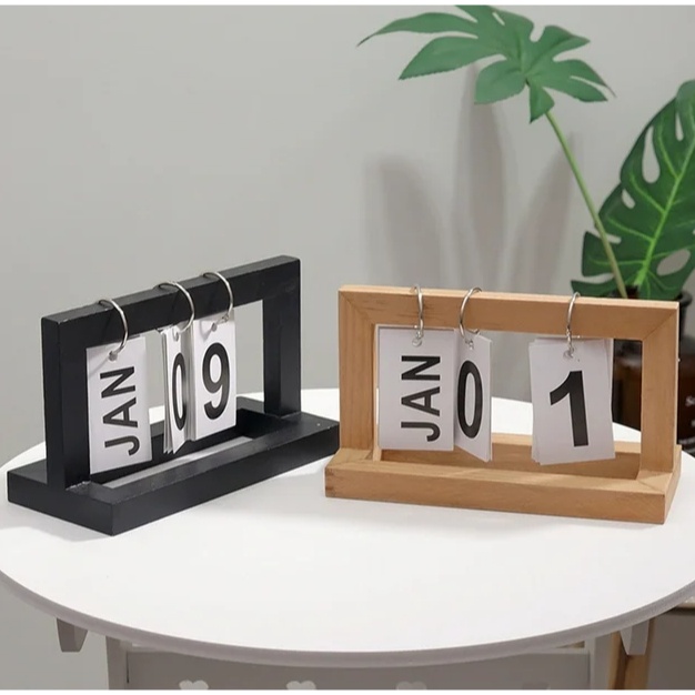 Desk Calendar Wood and Black for Office Flip Calendar Perpetual ...