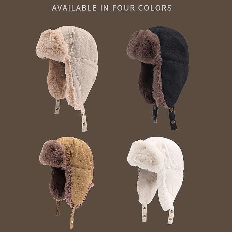 Winter Warm Bomber Hats Plush Lining Russian Ushanka Cap Thicken Ear ...